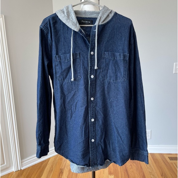 PacSun | Shirts | Pacsun Mens Denim Jean Hooded Shirt Jacket Shacket ...
